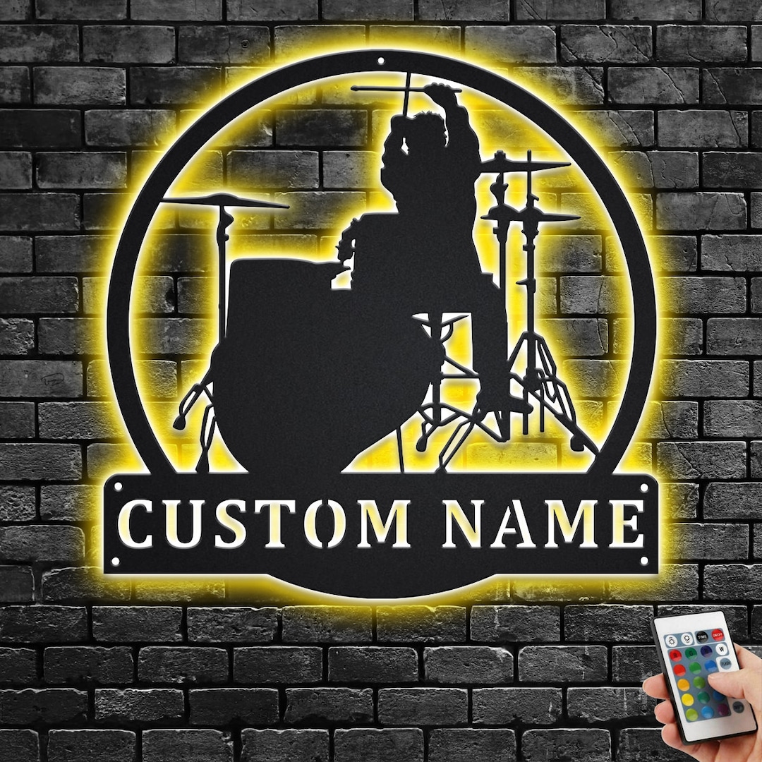 Custom Drummer Metal Wall Art With LED Light, Personalized Drummer Name ...