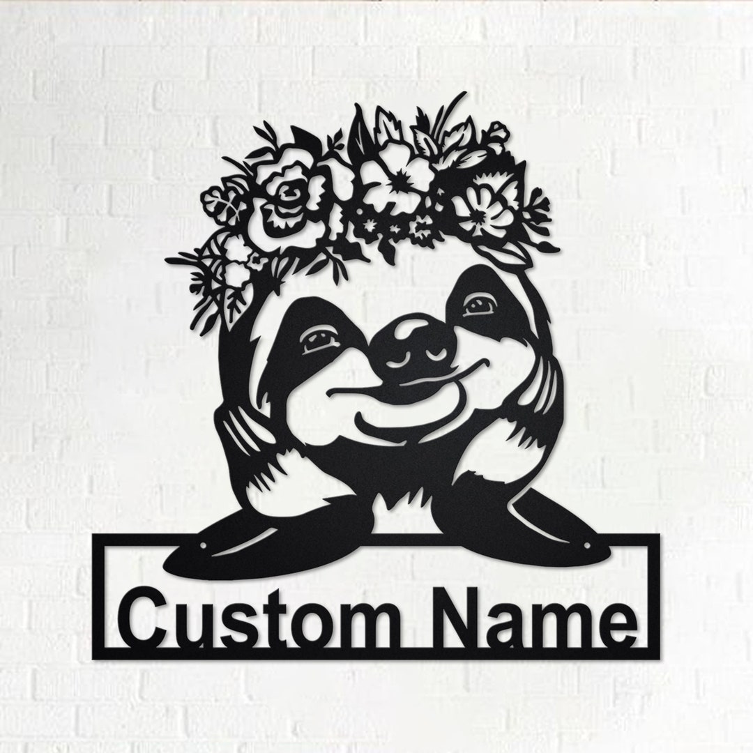 Personalized Sloth With Floral Metal Sign | Sloth Metal Wall Art ...