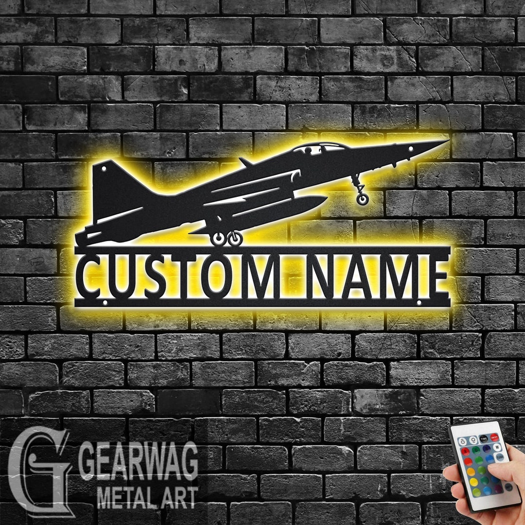 Custom Fighter Aircraft Metal Wall Art LED Light, Personalized Fighter ...