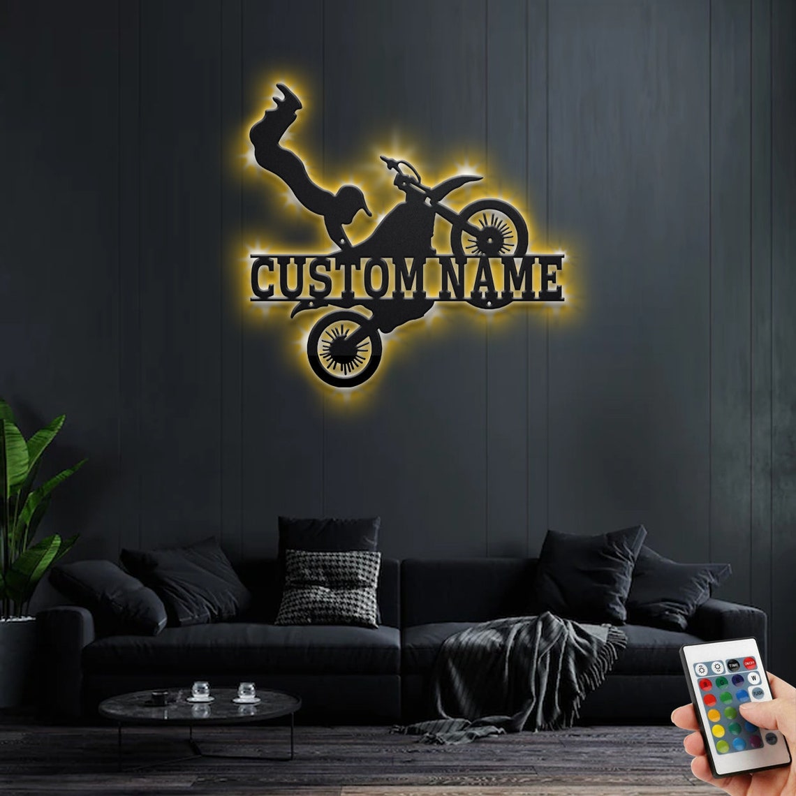 Custom Biker Metal Wall Art With LED Light Personalized Dirt - Etsy