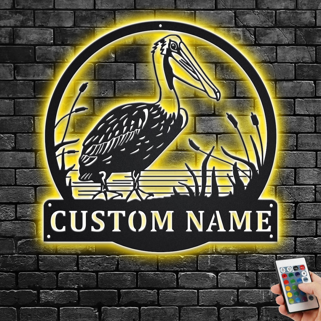 Custom Pelican Metal Wall Art With LED Light, Personalized Pelican Name ...