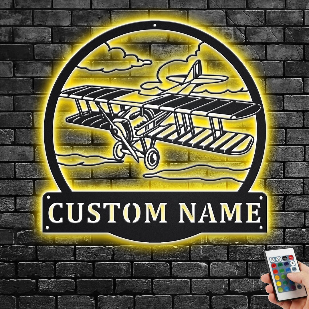 Custom Biplane Metal Wall Art With LED Light, Personalized Biplane ...