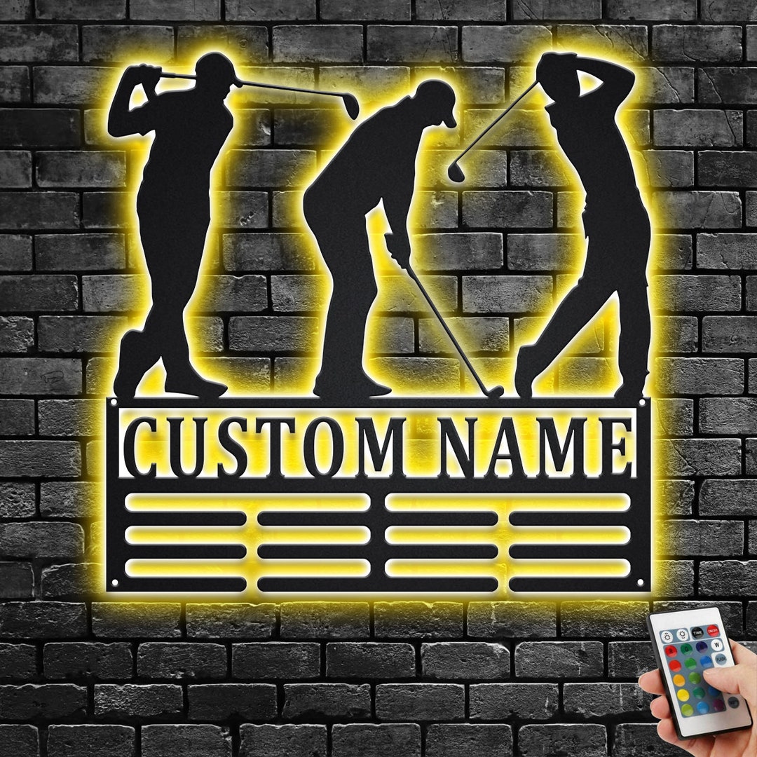 Custom Golf Male Medal Holder LED Light, Personalized Golf Player Name ...