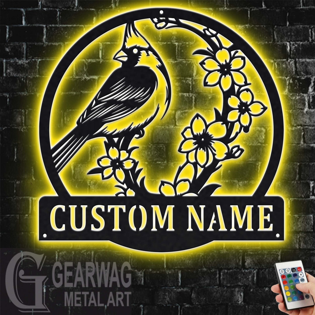 Custom Cardinal Bird Metal Sign With LED Lights: Personalized Room ...