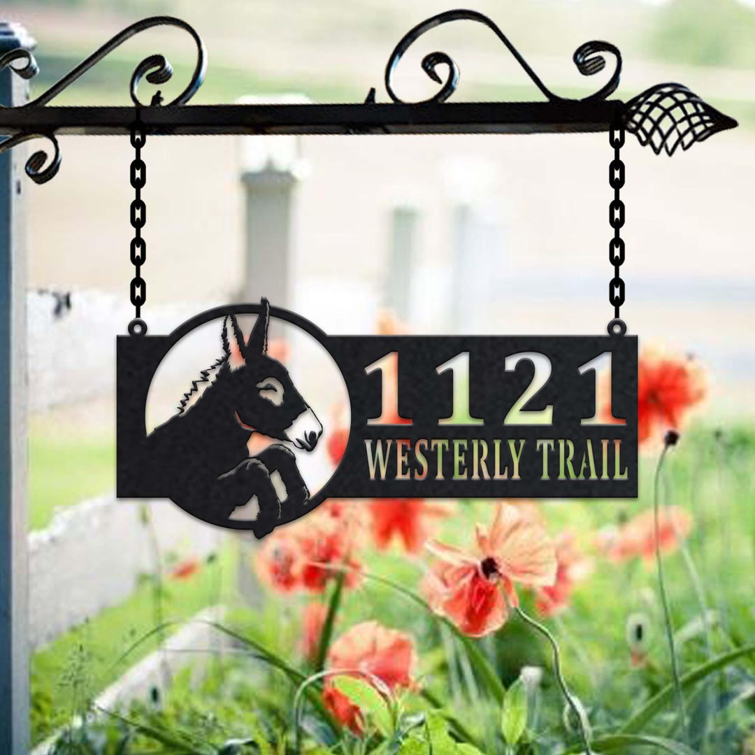 Personalized Donkey Metal Address Sign: Hanging House Number Plaque - Etsy
