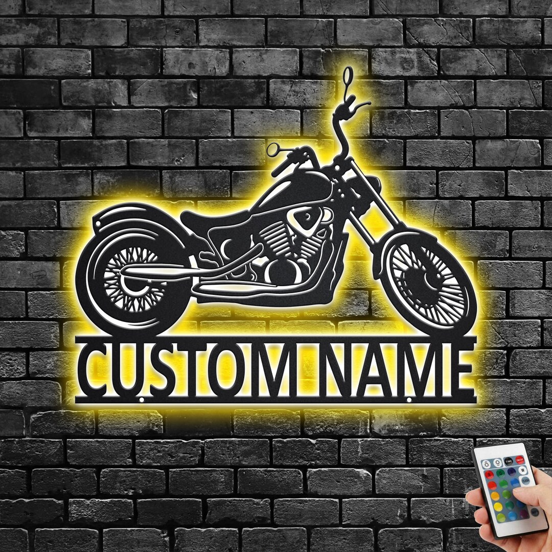 Custom Motorbike Metal Wall Art With LED Lights: Personalized Biker ...