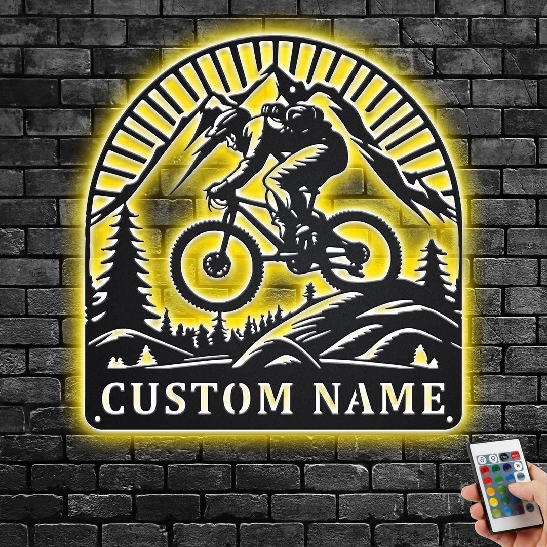 Custom Mountain Bike Metal Wall Art With LED: Personalized Biker Decor ...