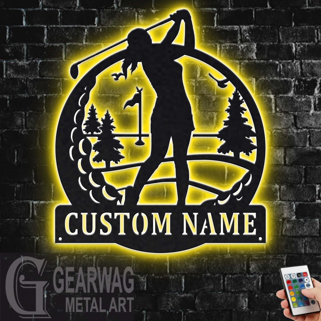 Custom Female Golfer Metal Sign With LED Lights: Personalized Golf ...