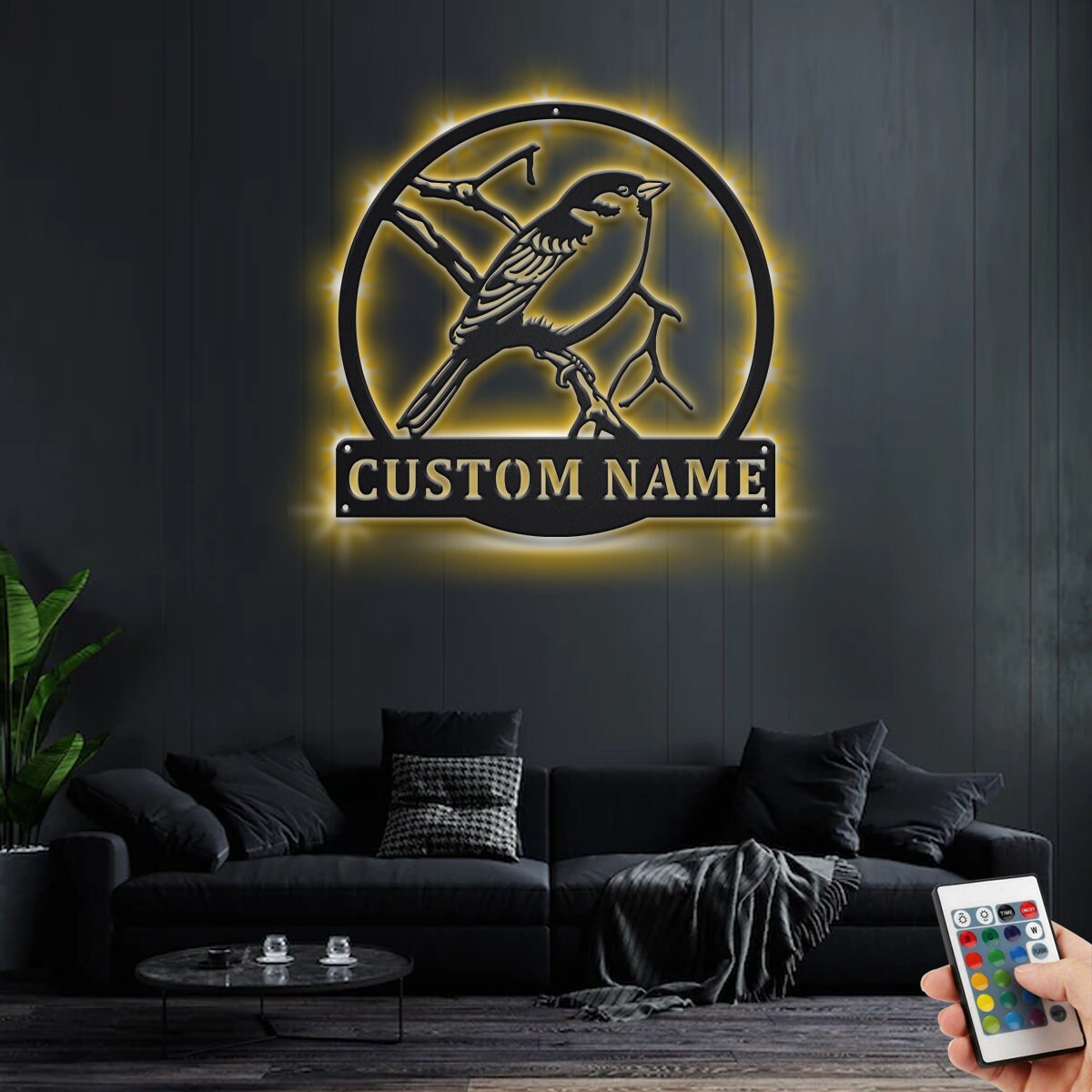 Custom Sparrow Metal Wall Art: LED Personalized Name Sign - Etsy