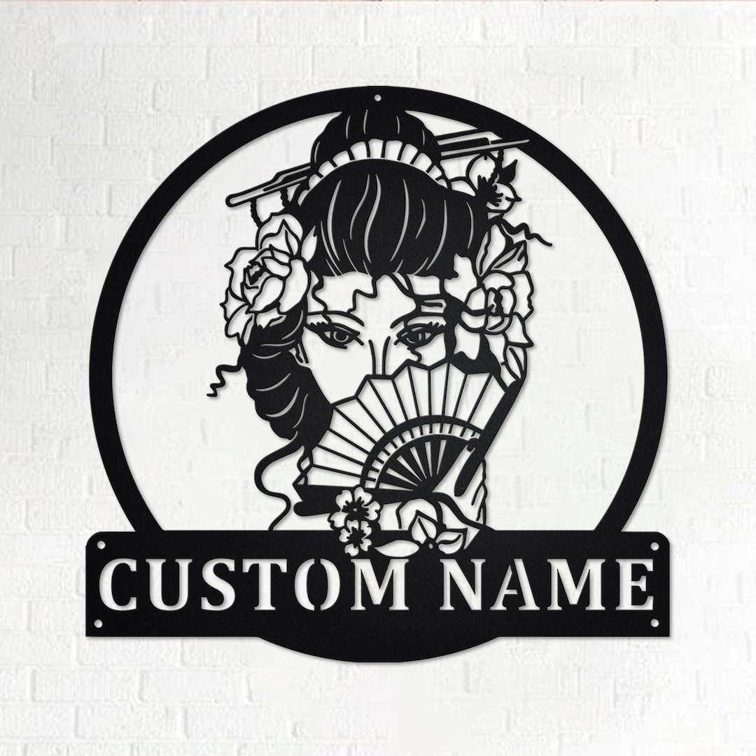 Custom Japanese Geisha Metal Wall Art, Personalized Geisha Name Sign ...