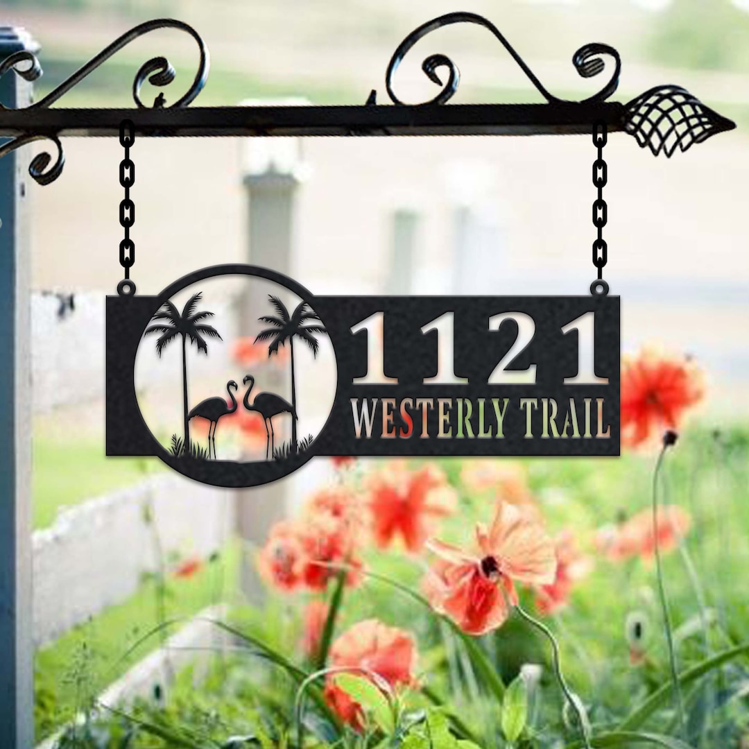 Personalized Flamingo Metal Address Sign House Number Hanging Address ...