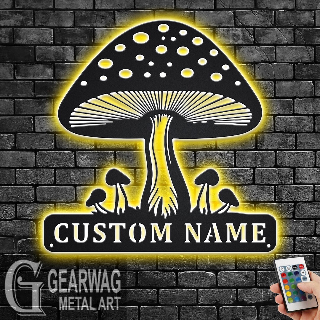 Custom Mushroom Metal Wall Art With LED Light, Personalized Mushroom ...
