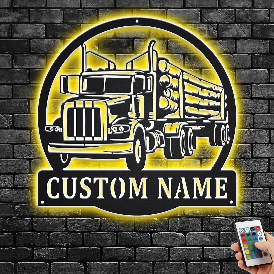Custom Log Truck Metal Wall Art With LED Light, Personalized Log ...