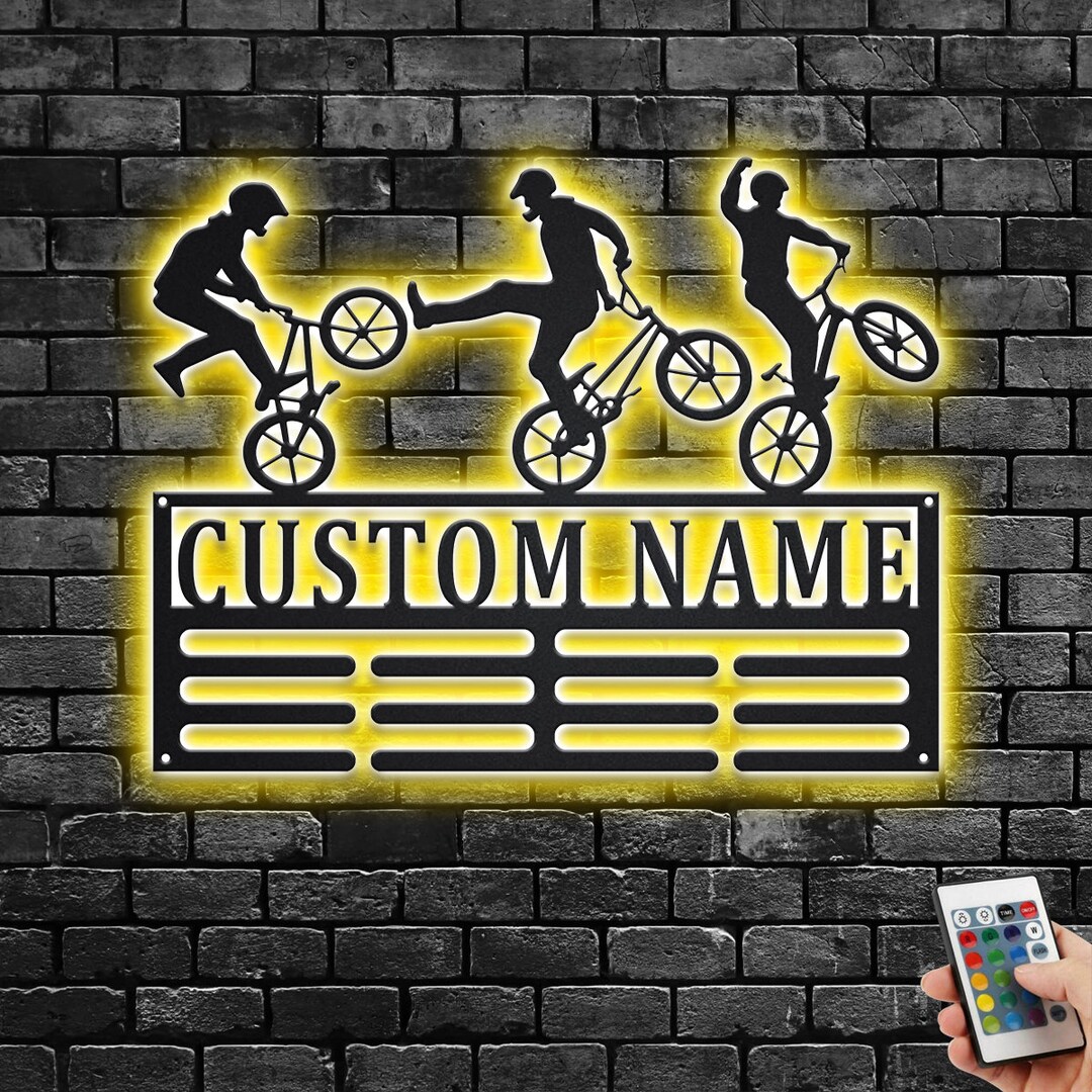 Custom BMX Medal Holder LED Light, Personalized Bicycle Motocross ...