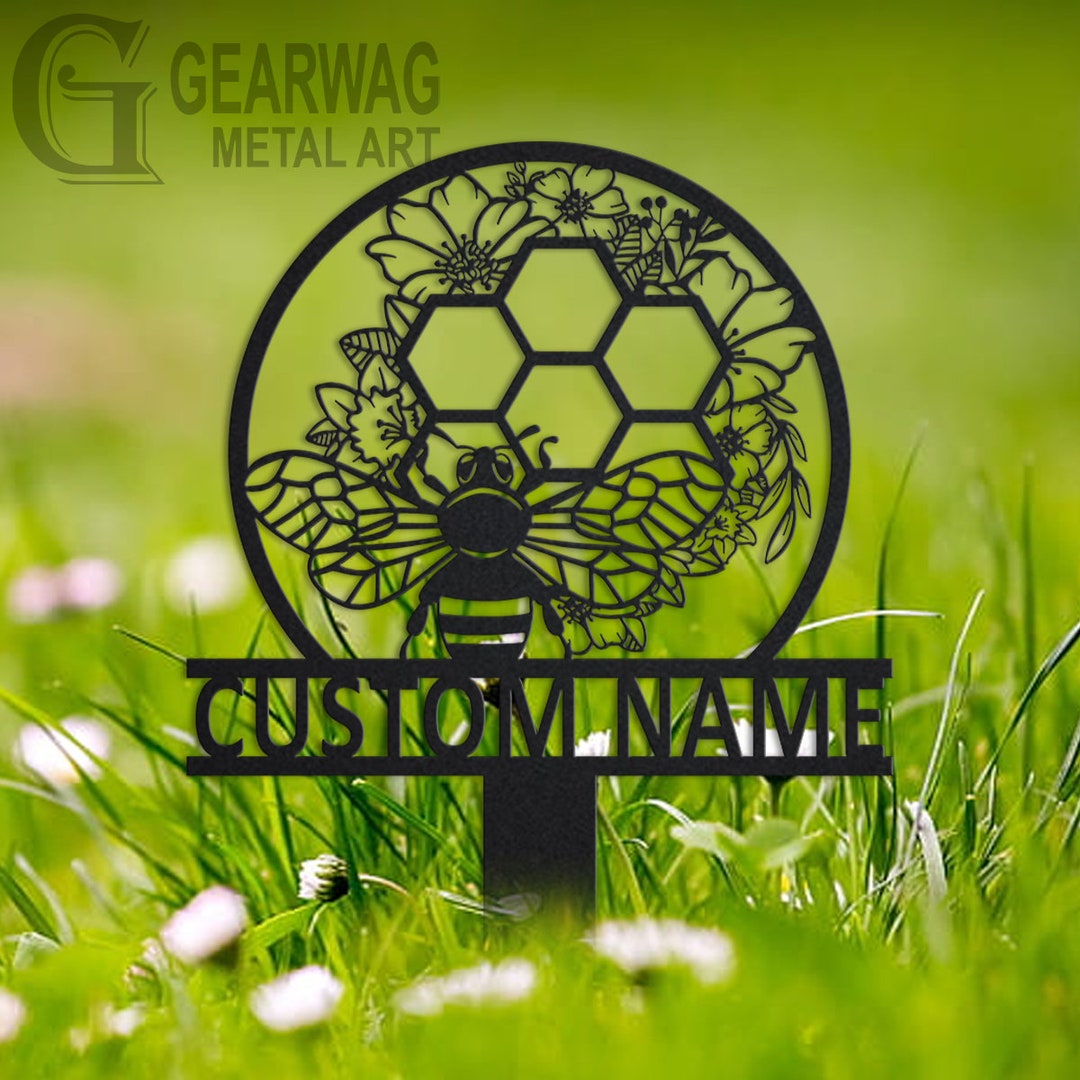 Personalized Bee Garden Sign, Metal Yard Art, Custom Bee Garden Sign ...
