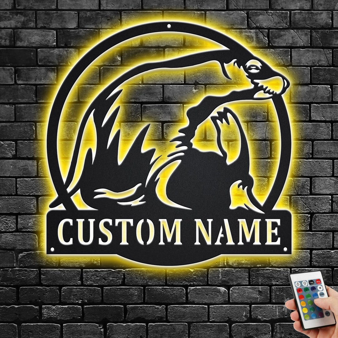 Custom Seal Metal Wall Art With LED Light, Personalized Seal Name Sign ...