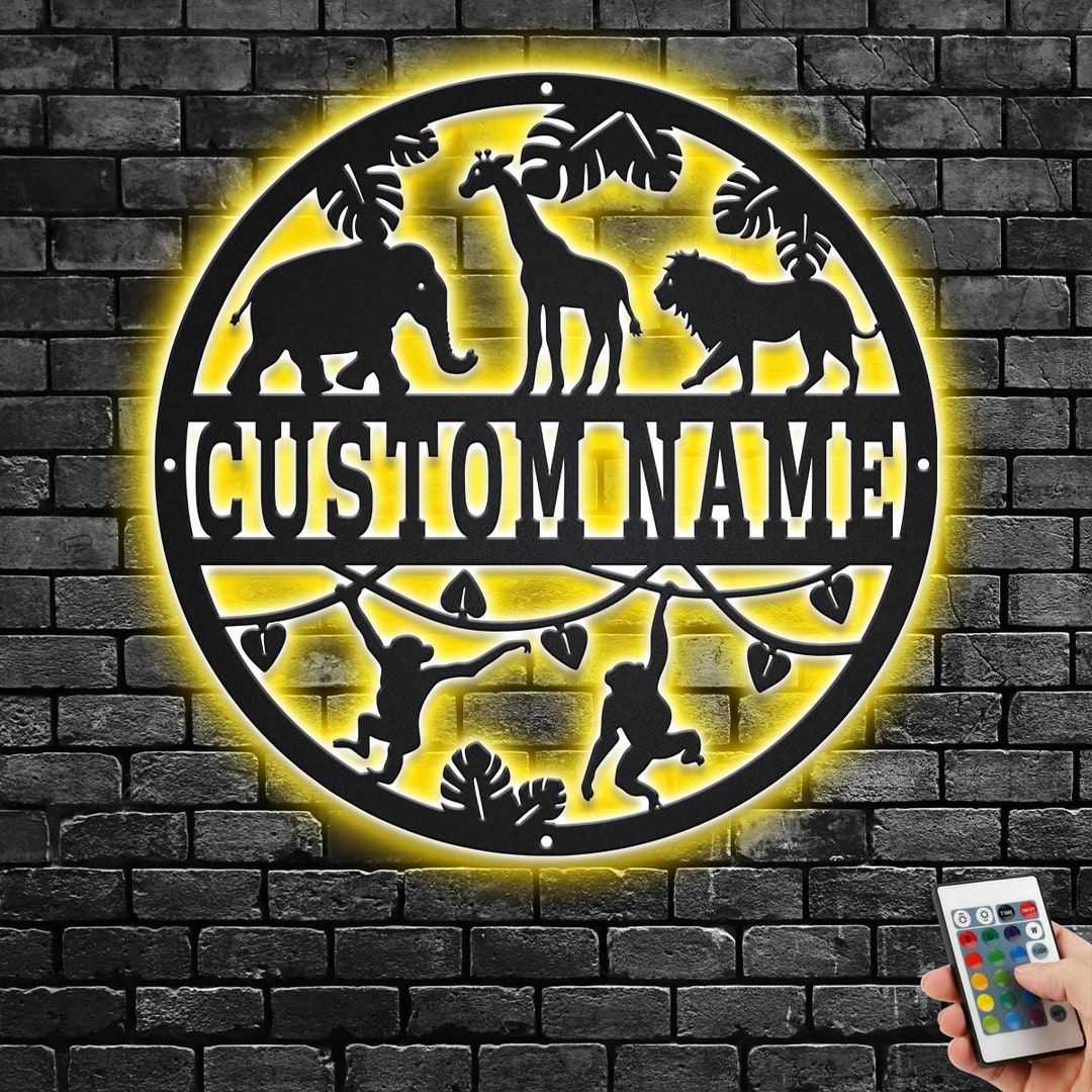 Custom Wild Animals Metal Wall Art With LED Lights - Etsy