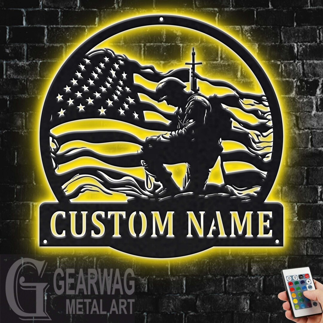 Custom US Veteran Metal Sign With LED Lights: Personalized Name Decor ...
