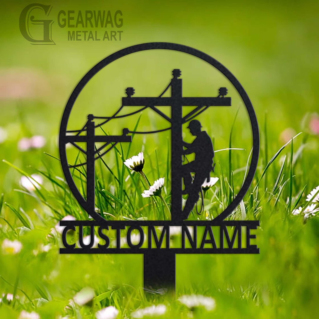 Personalized Lineman Garden Sign, Metal Yard Art, Custom Lineman Garden ...