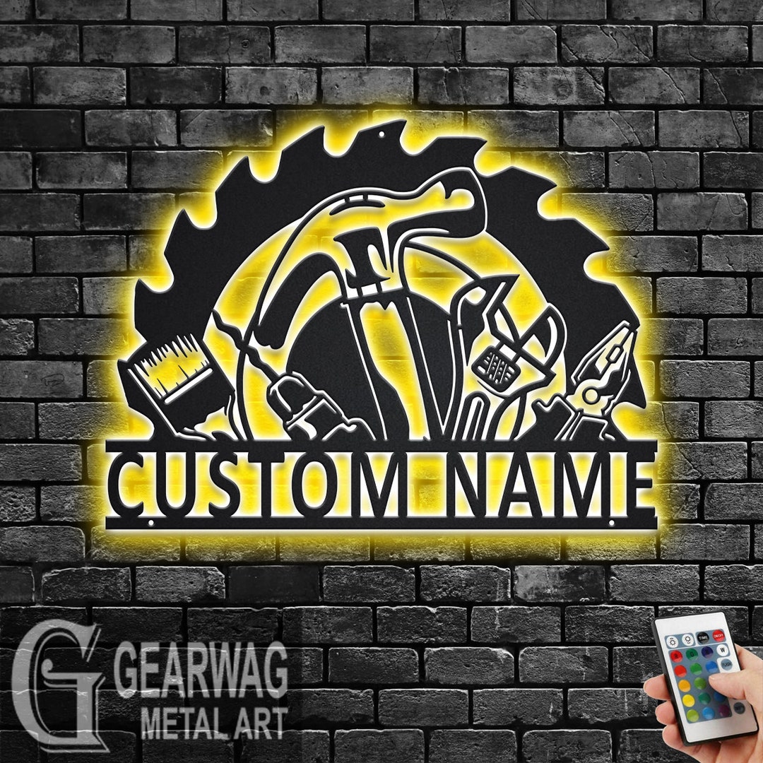 Custom Carpenter Tools Metal Wall Art With LED Light, Personalized ...
