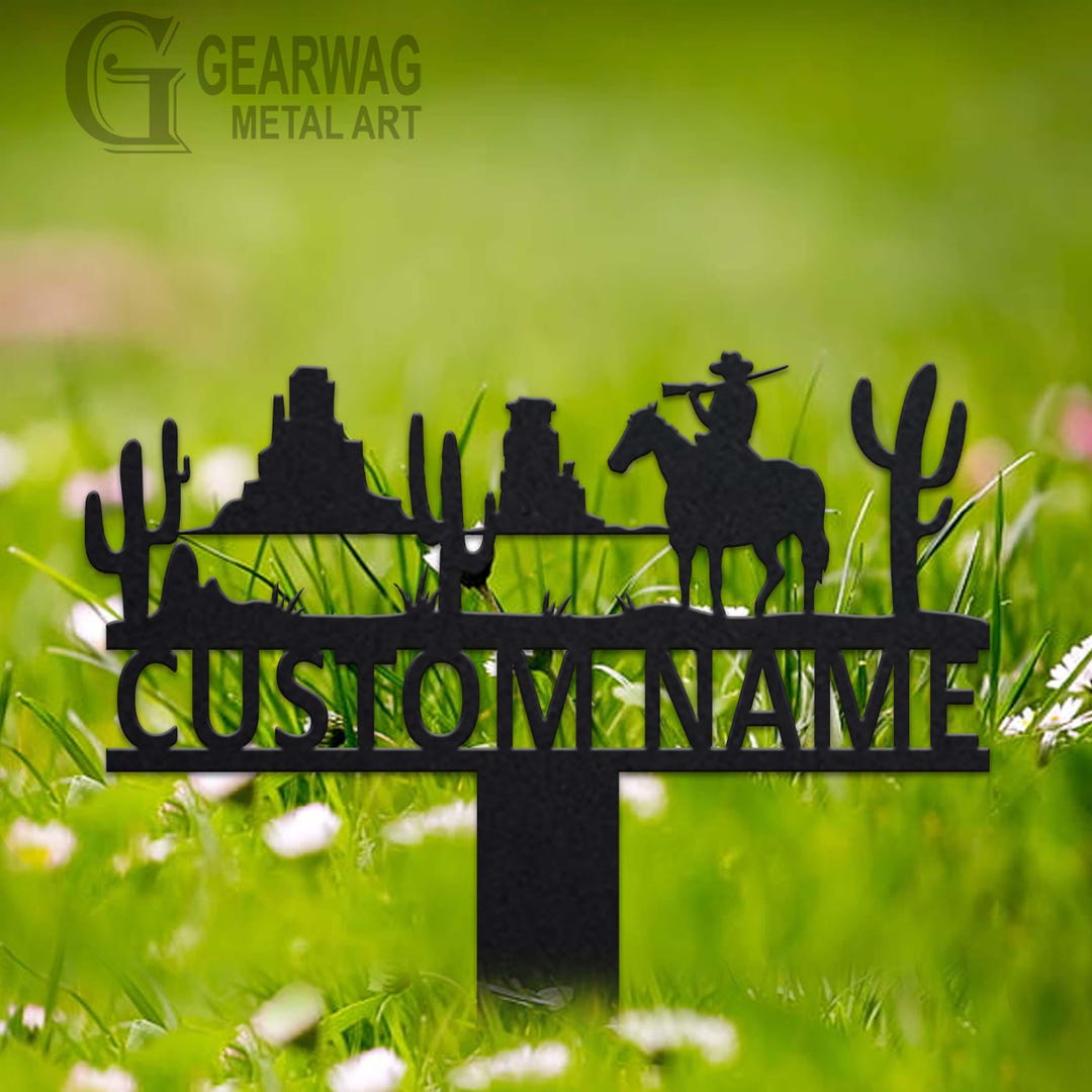 Personalized Cowboy Metal Garden Sign: Custom Yard Art - Etsy