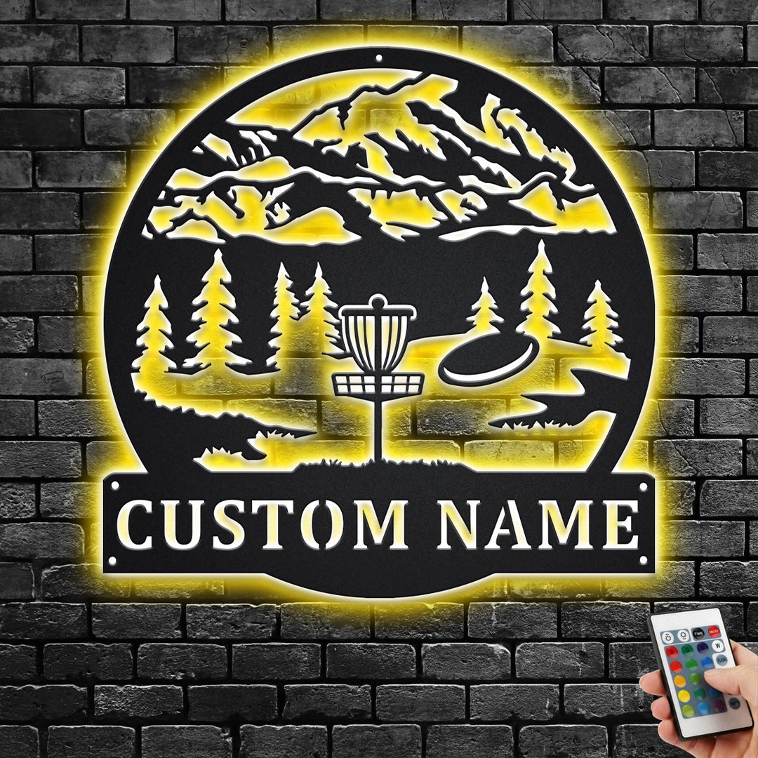 Custom Disc Golf Metal Wall Art: Mountain LED Sign - Etsy
