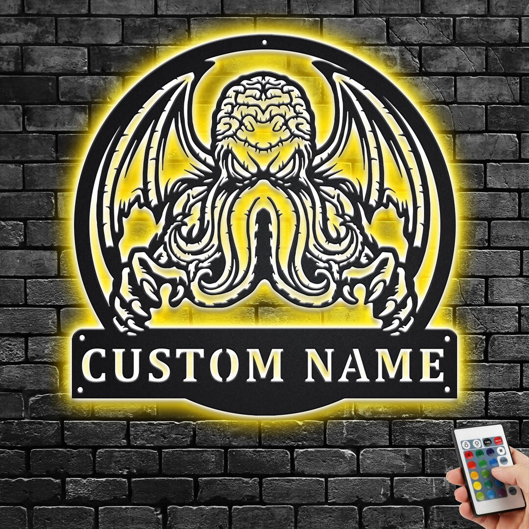 Custom Cthulhu Metal Wall Art With LED: Personalized Name Sign - Etsy