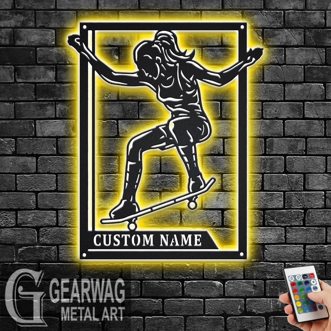 Custom Female Skateboarding Signage Metal Sign With LED Light ...