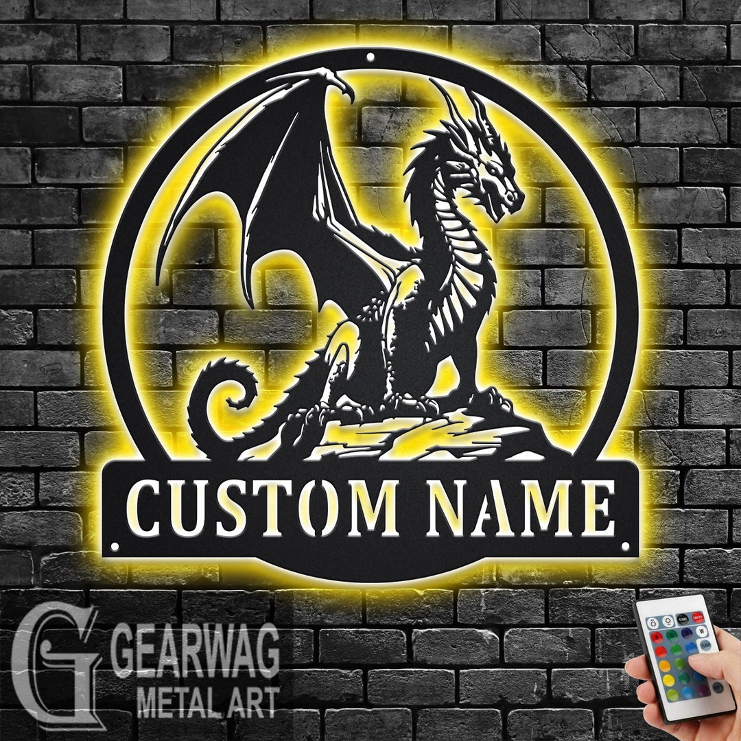 Custom Dragon Name Metal Sign With LED Light - Etsy