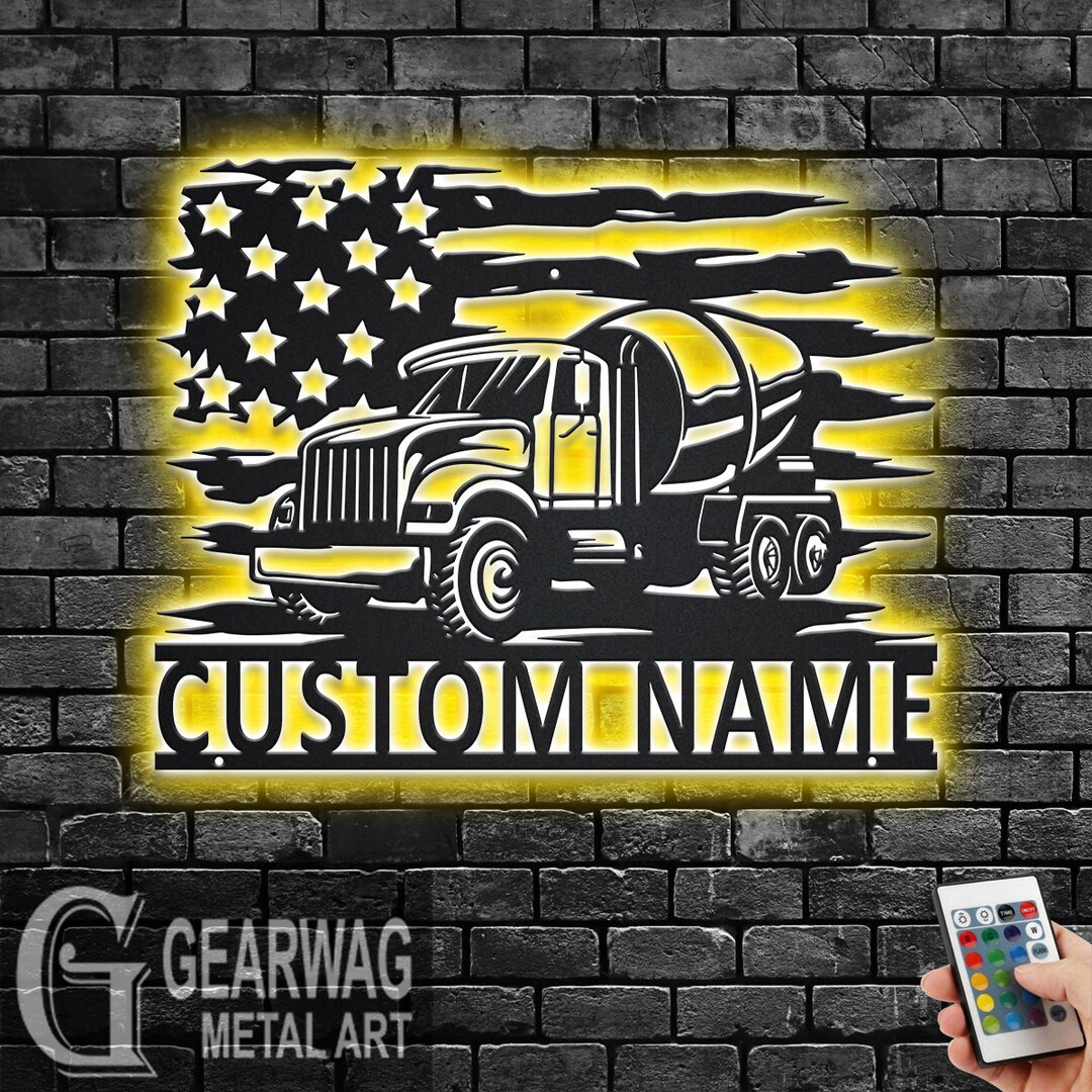Custom US Concrete Mixer Metal Wall Art LED Light, Personalized ...