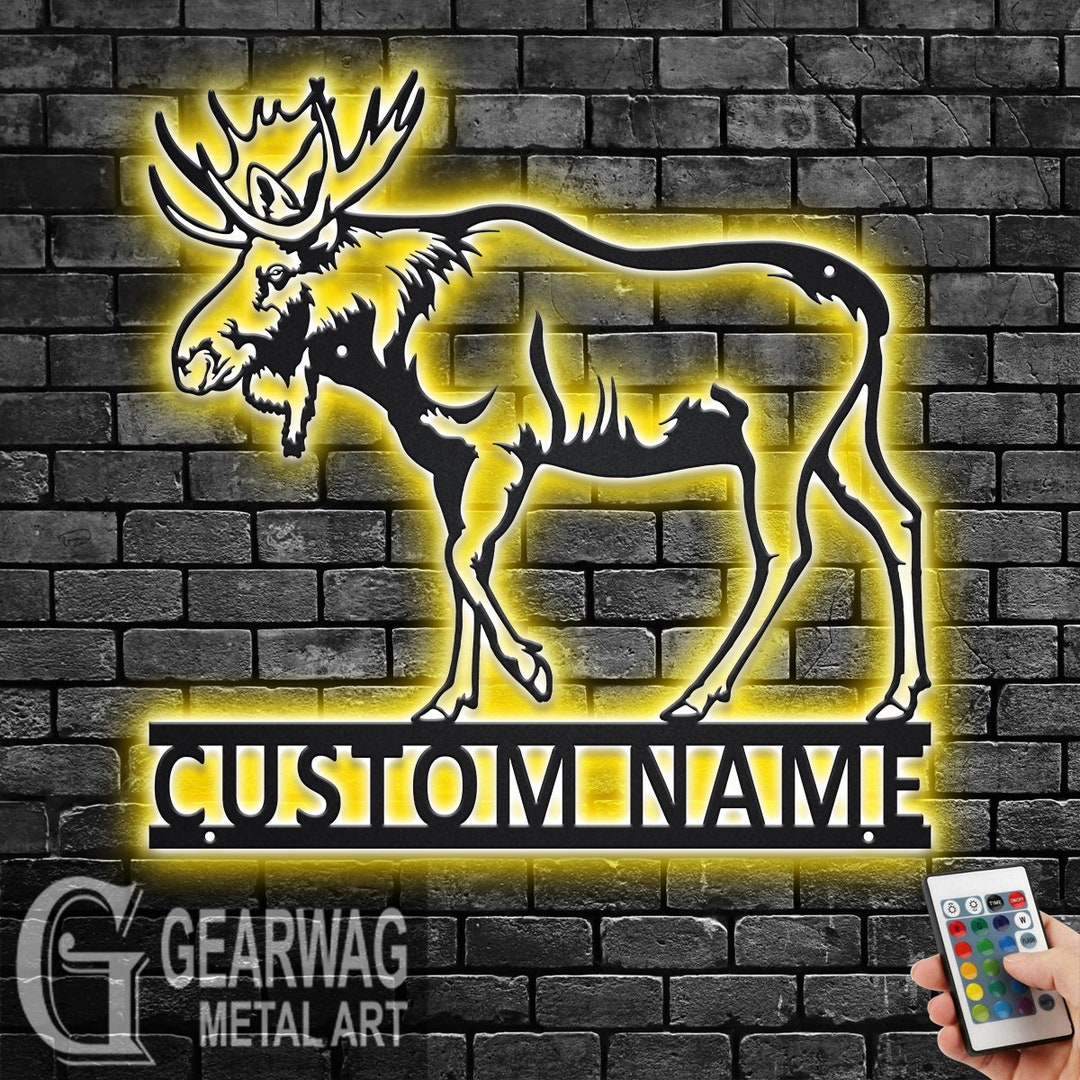 Custom Moose Metal Wall Art With LED Light, Personalized Moose Hunter ...