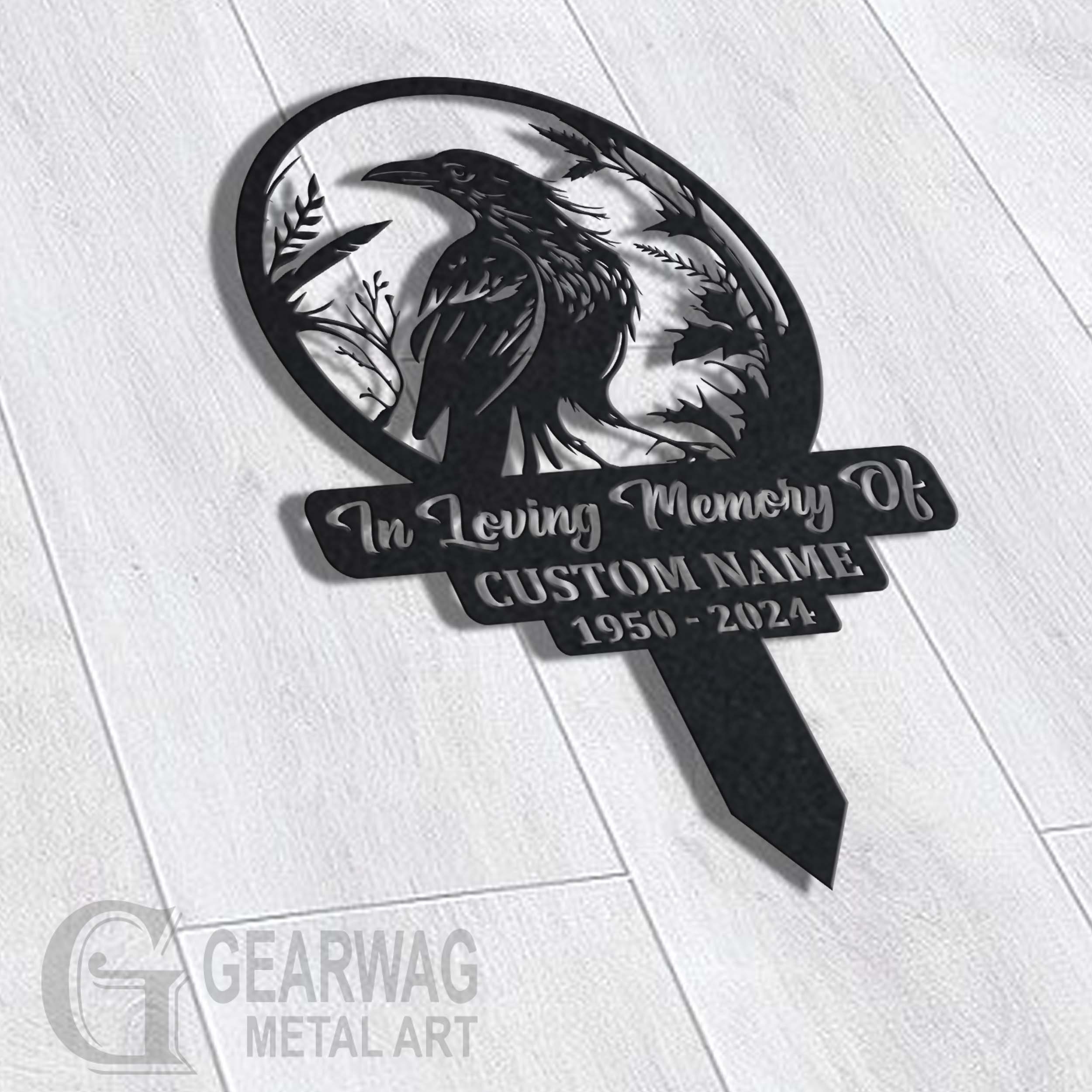 Custom Black Crow Memorial Stake: Metal Raven Sign, Outdoor Grave ...