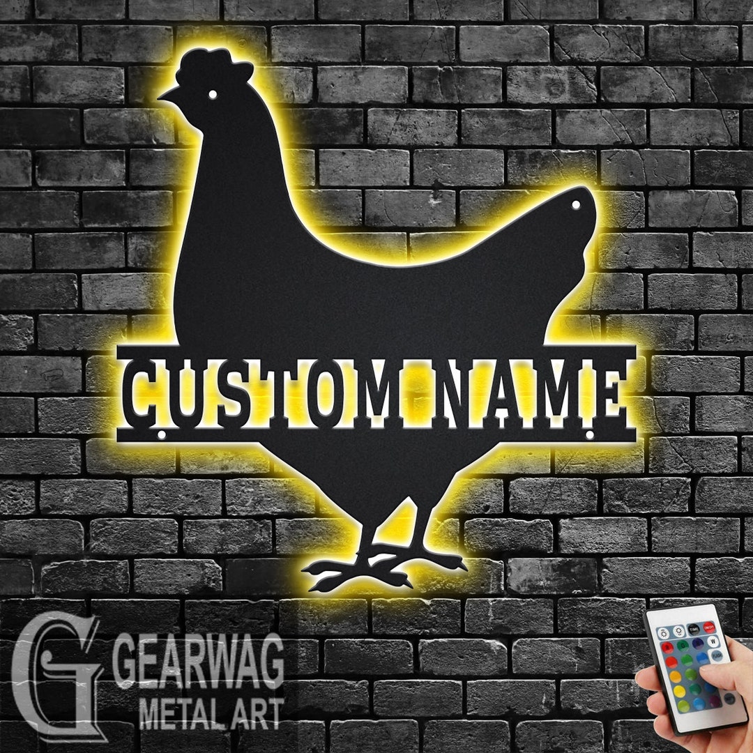 Custom Chicken Metal Wall Art With LED Light, Personalized Chicken Farm ...