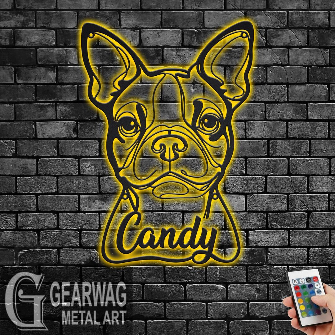 Custom Boston Terrier Line Art Metal Sign With LED Light, Personalized ...