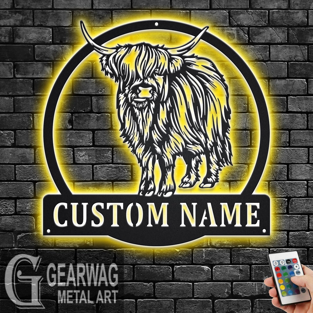 Custom Highland Cow Metal Wall Art With LED Light - Etsy
