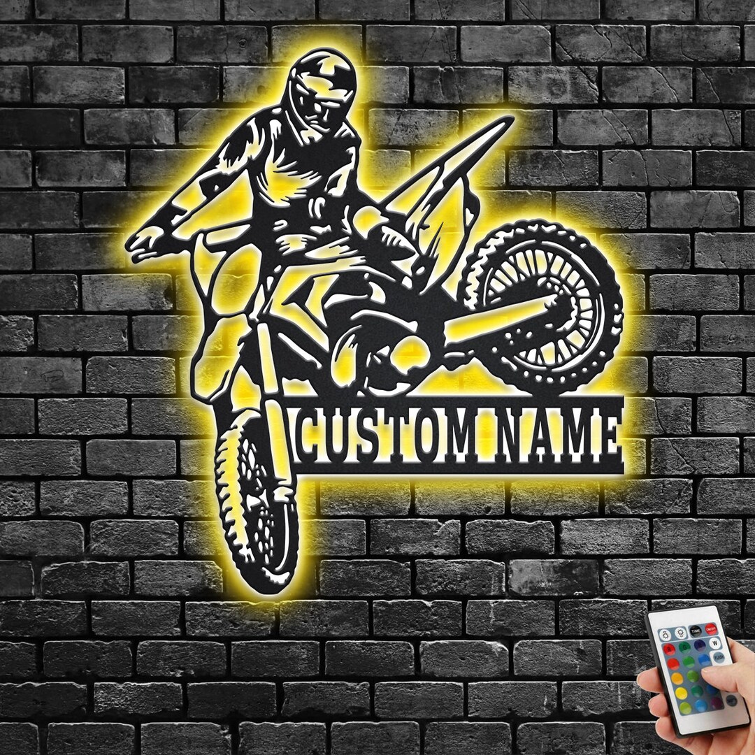 Custom Dirt Bike Metal Wall Art With LED: Personalized Biker Decor - Etsy