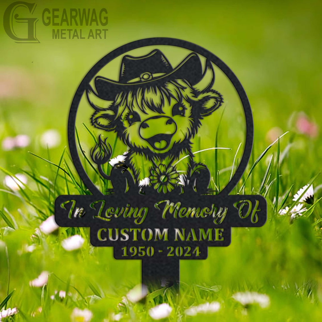 Custom Highland Cow Memorial Stake, Metal Stake, Outdoor Decor, in ...