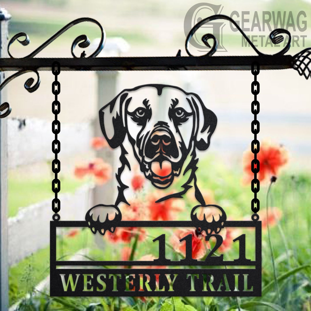 Personalized Black Mouth Cur Dog Metal Address Sign House Number ...