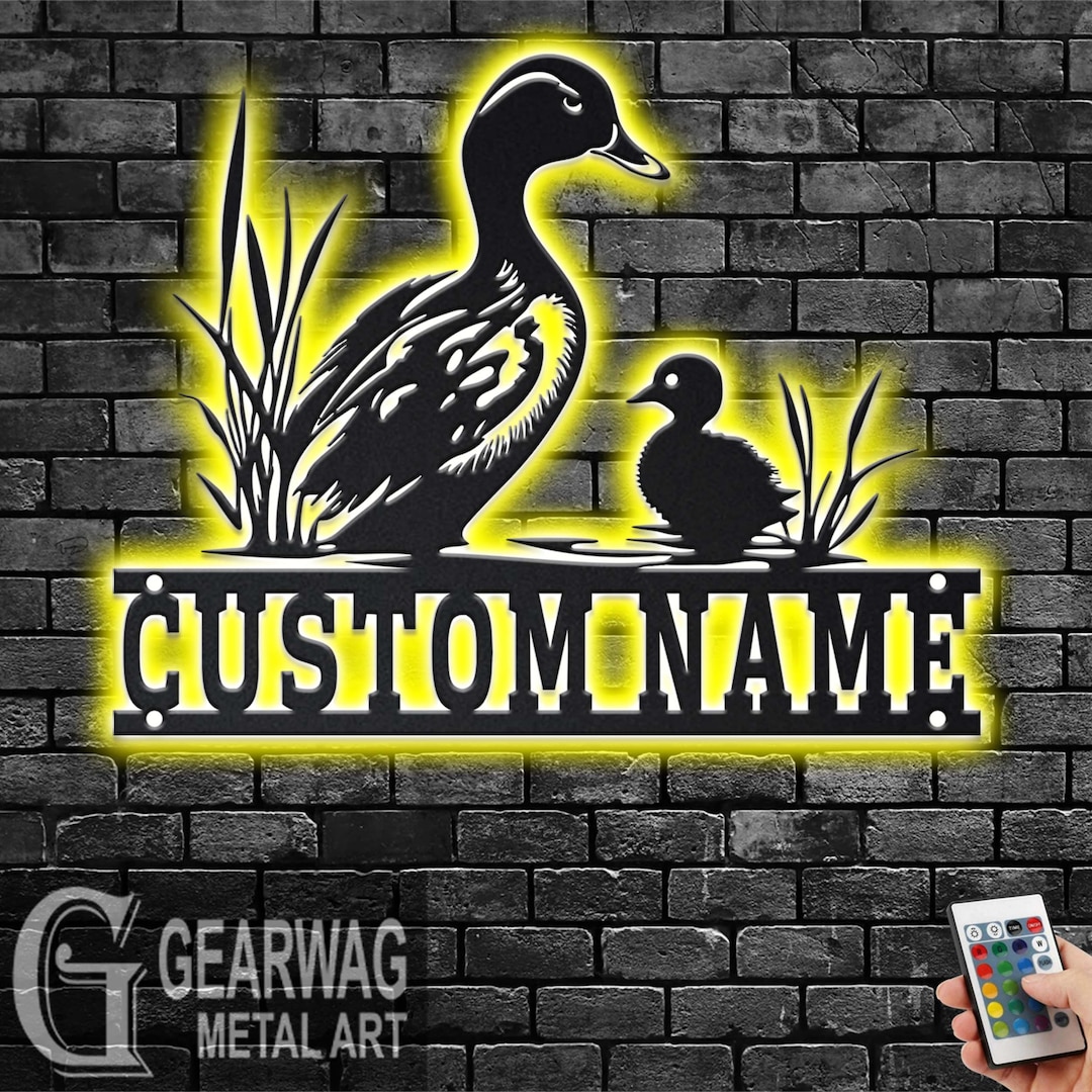 Custom Duck Metal Sign With LED Light, Personalized Duck Name Sign ...