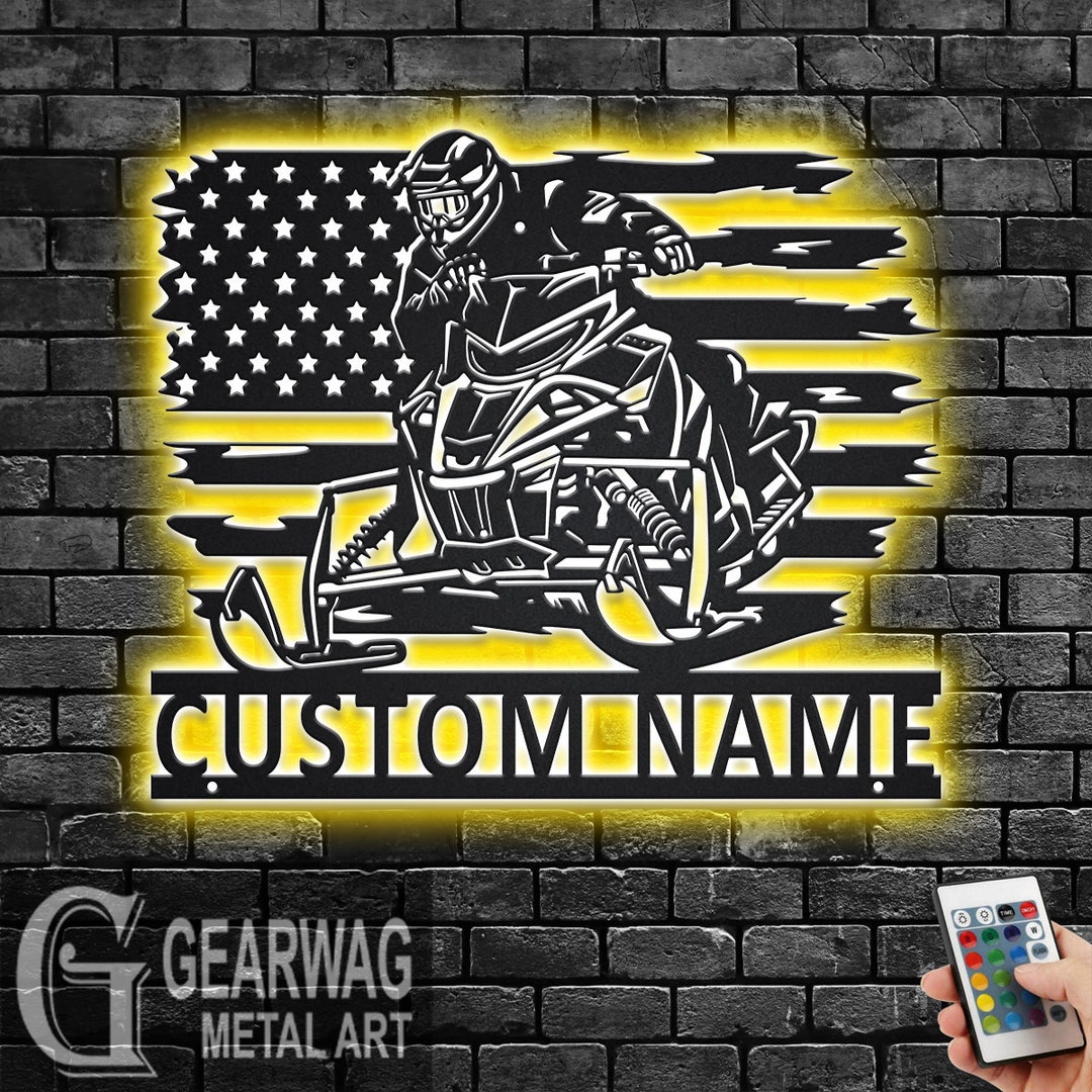Custom US Snowmobile Metal Wall Art With LED Light, Personalized ...