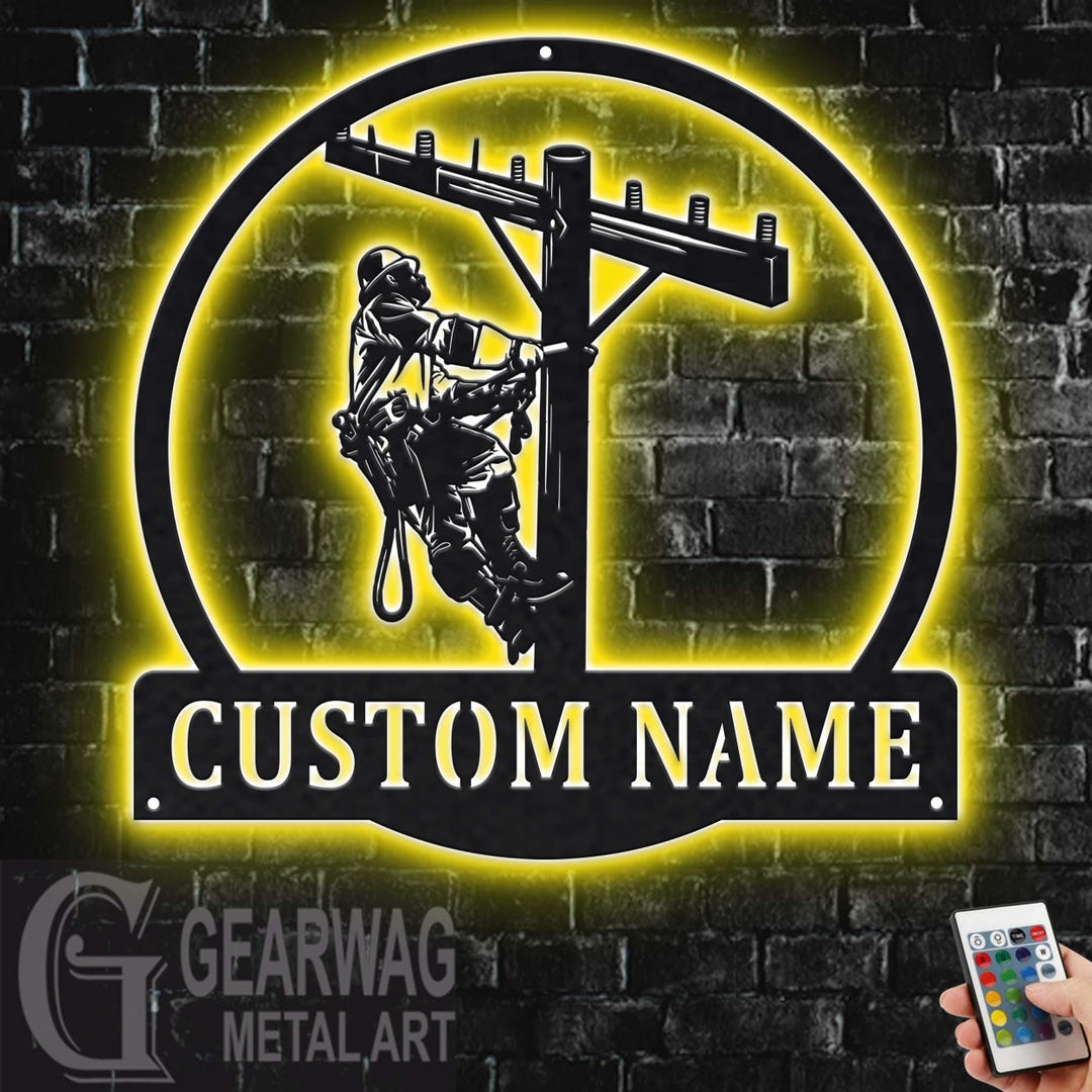 Custom Lineman Metal Sign With LED Light, Personalized Lineman Name ...