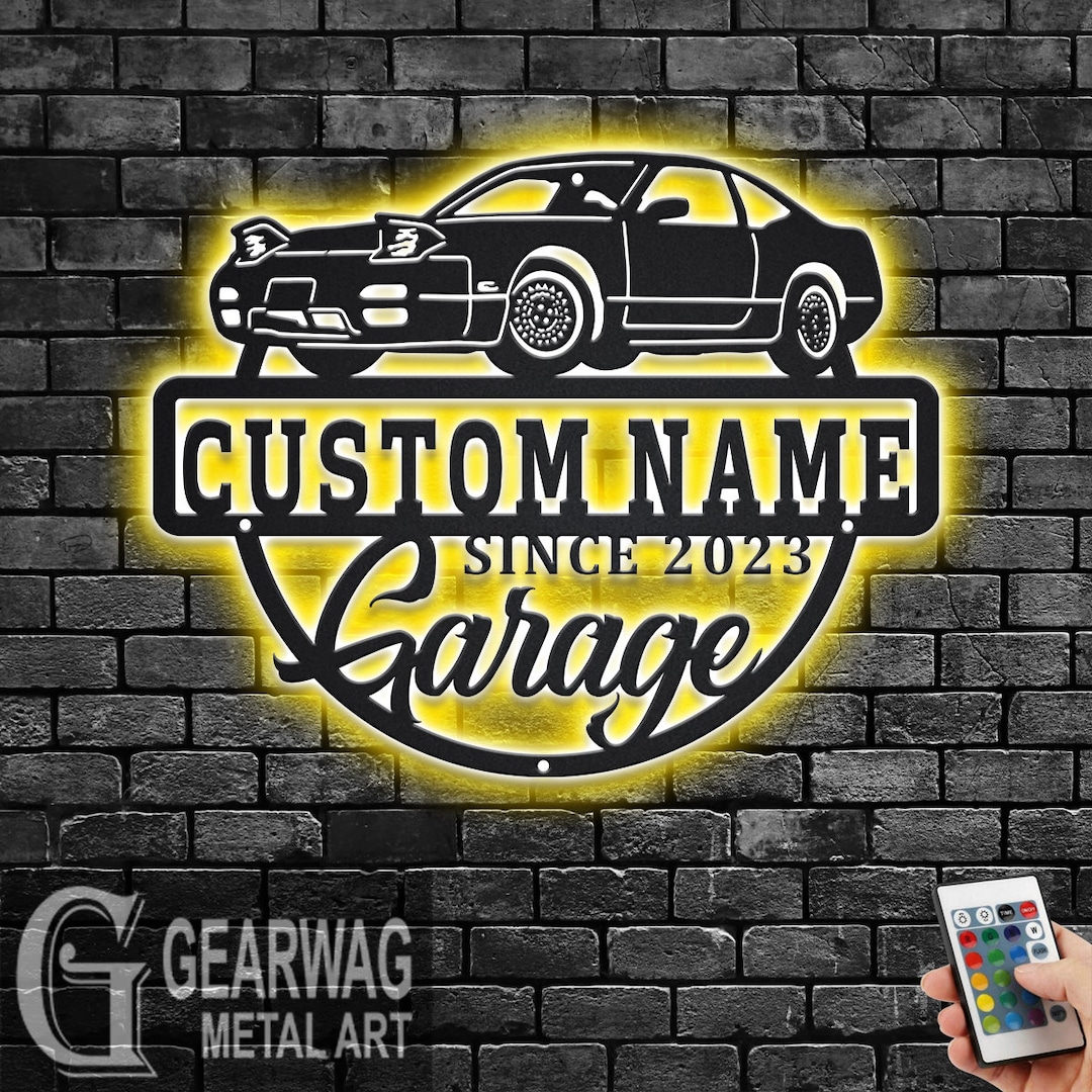 Personalized Car Garage Name Metal Sign With LED Lights: Custom Man ...