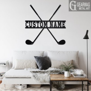 Custom Crossed Golf Metal Wall Art With LED Light, Personalized Golfer ...