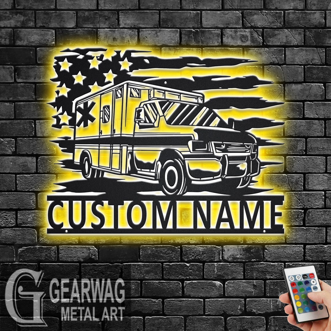Custom US Ambulance Metal Wall Art With LED Light, Personalized ...