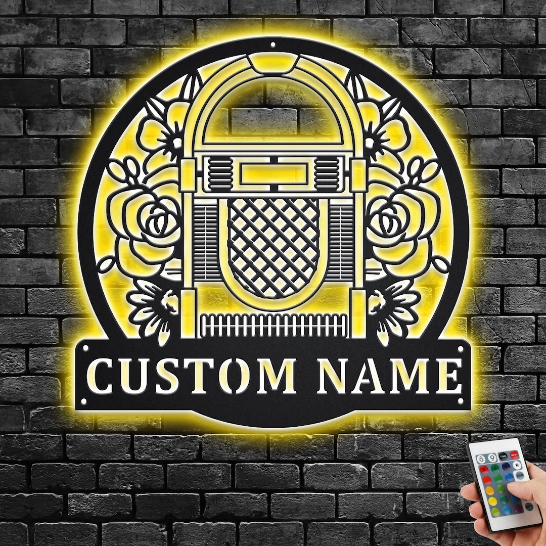 Custom Jukebox Metal Wall Art With LED Light: Personalized Name Sign - Etsy