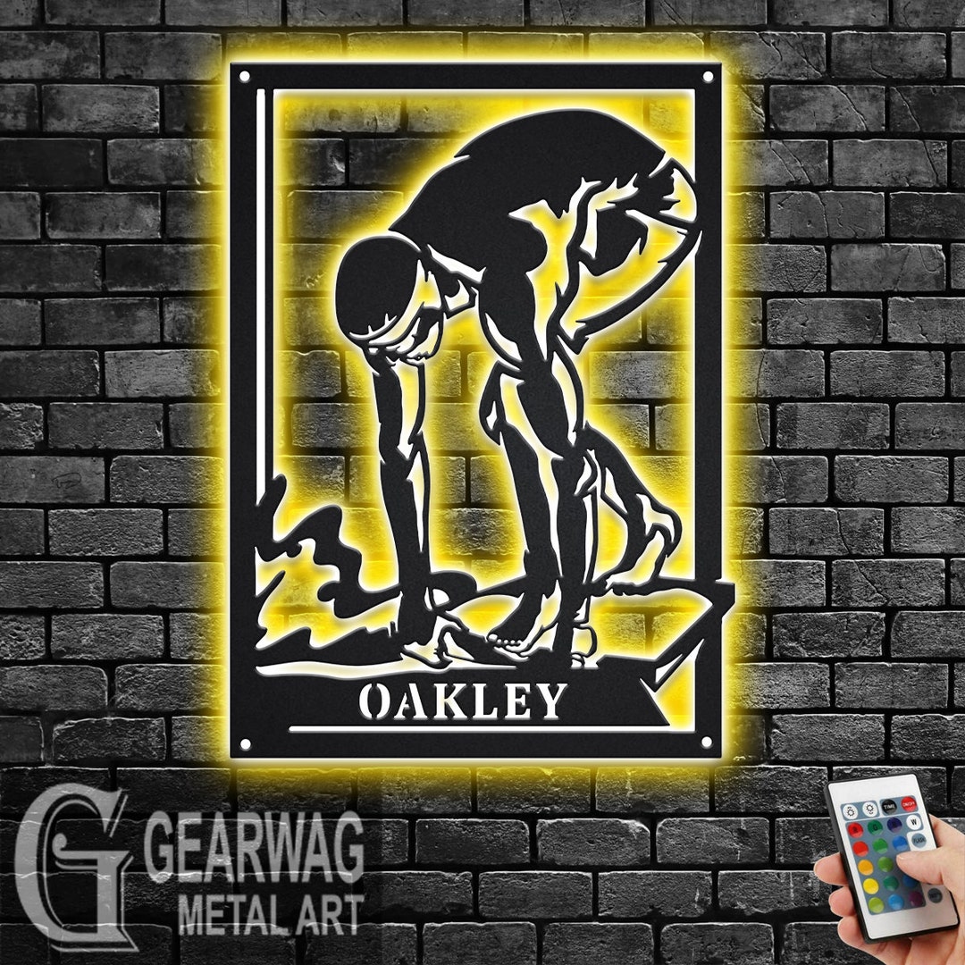 Custom Male Swimming Signage Metal Wall Art With LED Light ...