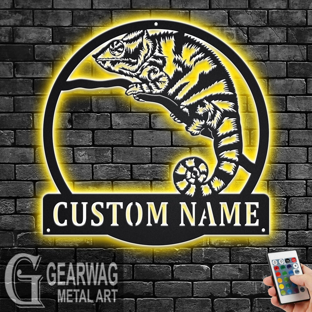 Custom Chameleon Metal Wall Art With LED Light, Personalized Chameleon ...