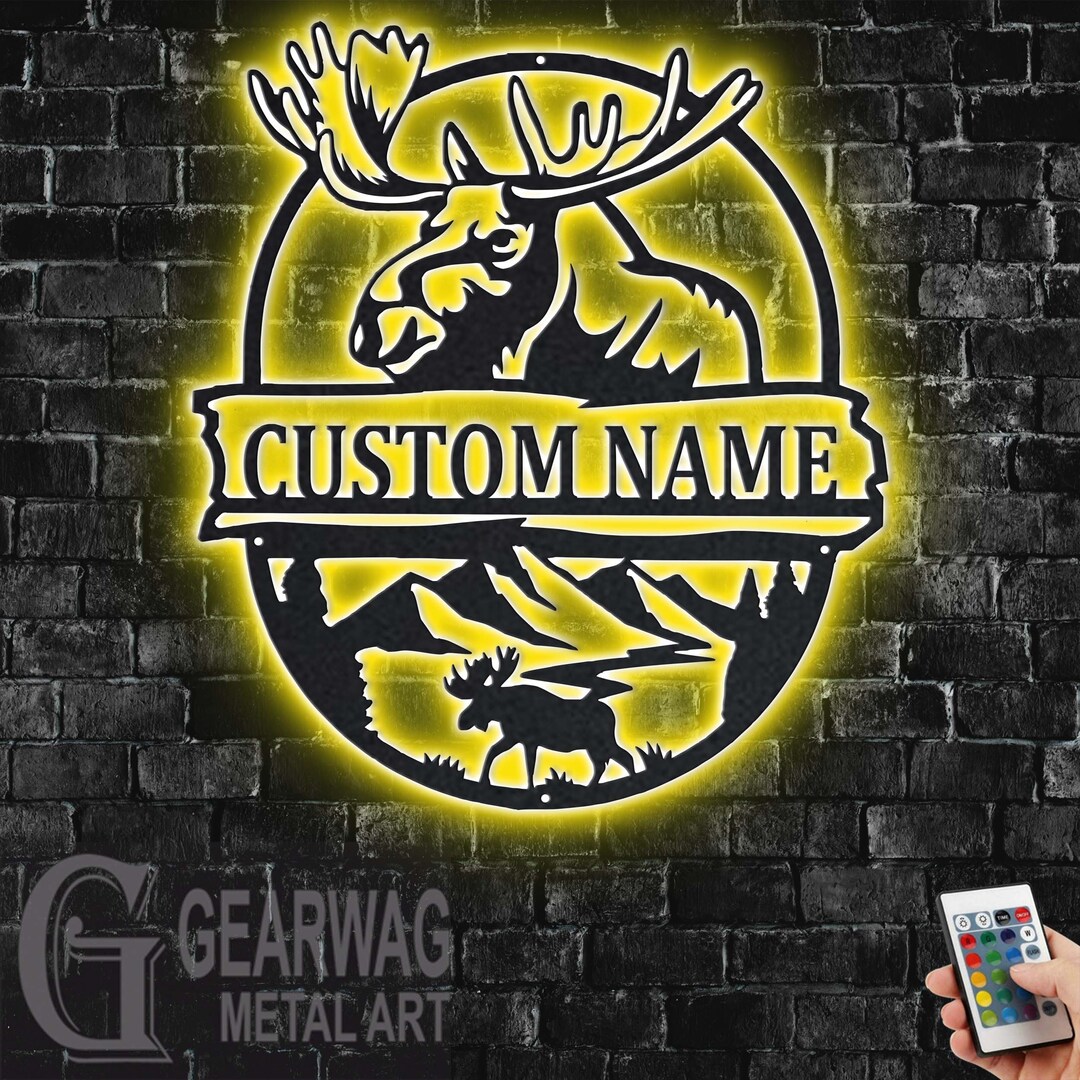 Custom Moose Metal Sign With LED Light, Personalized Moose Name Sign ...