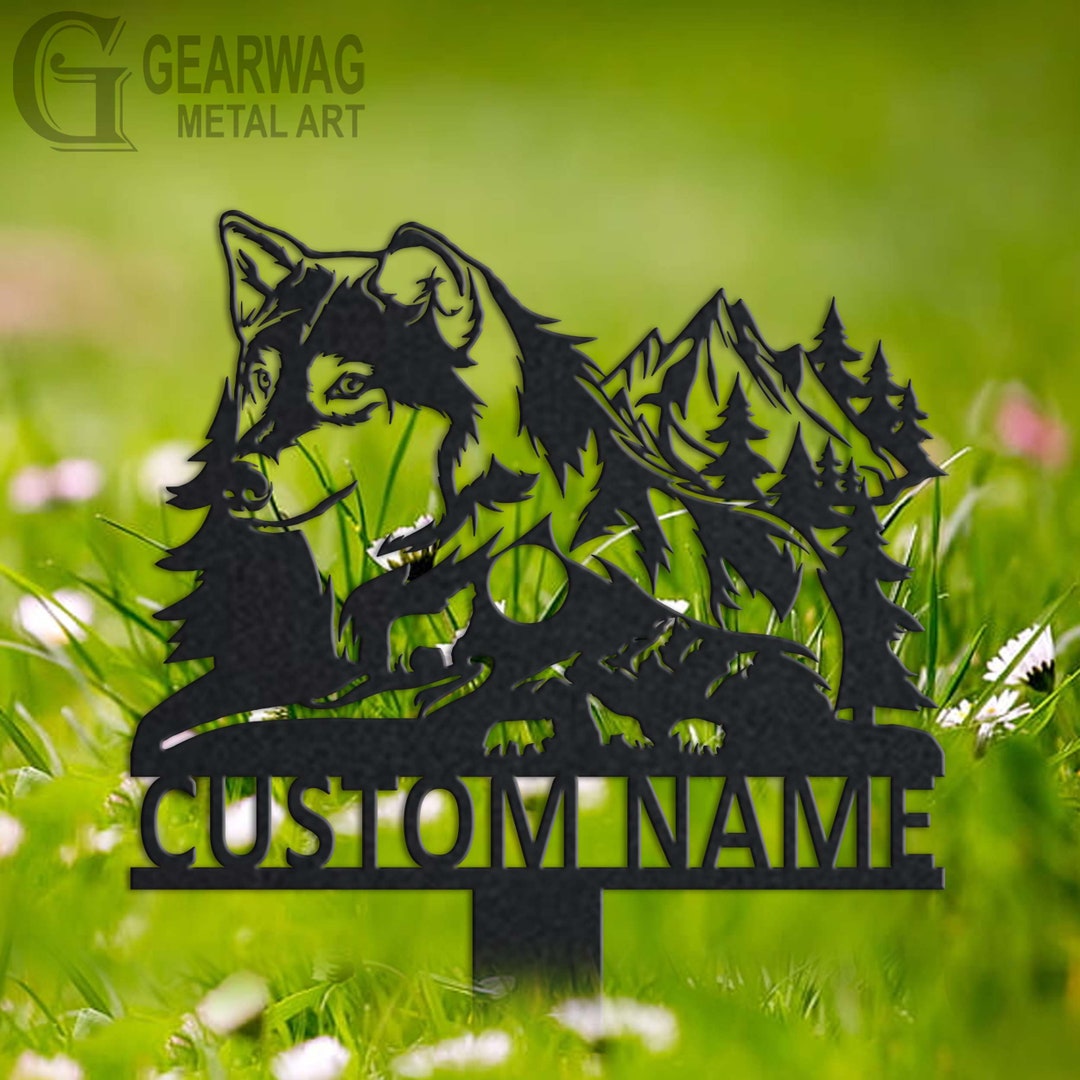Personalized Wolf Garden Sign, Metal Yard Art, Custom Wolf Garden Sign ...