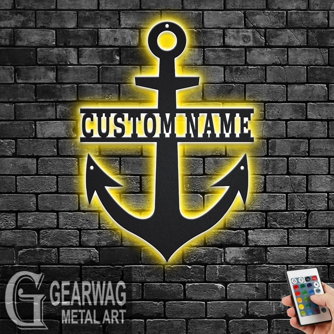 Custom Anchor Metal Wall Art With LED Lights: Personalized Name Sign - Etsy